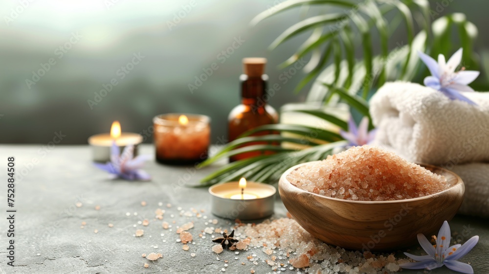 Spa background, Beauty spa salon background with Himalayan salt in a ...