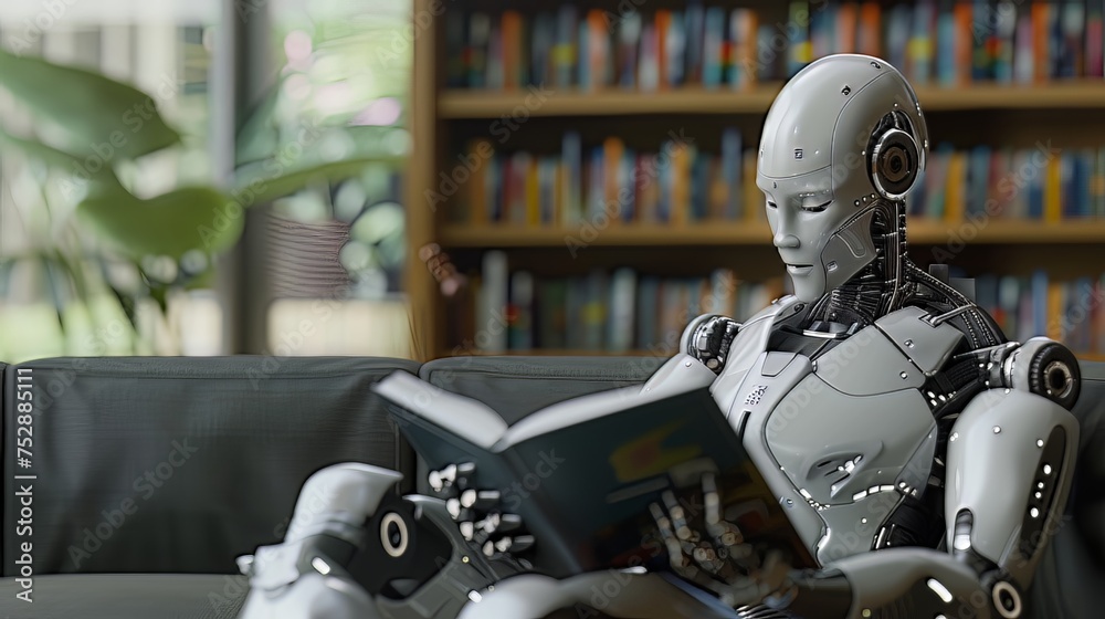 A Humanoid Robot Learning: An image of a humanoid robot engaged in a ...