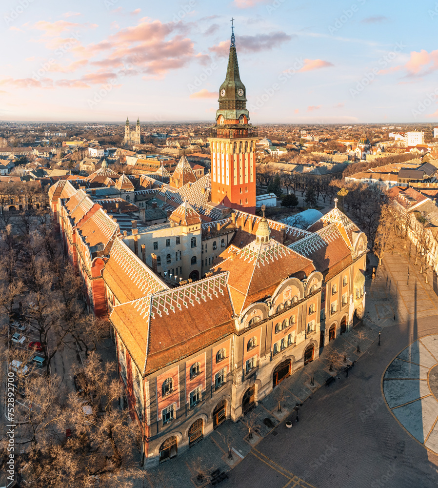 Aerial view of a famous Subotica town hall as a symbol of the city ...