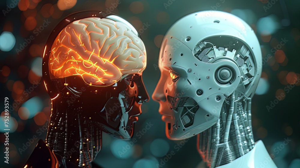 A Robot and a Brain: An image depicting a robot on one side and a human ...