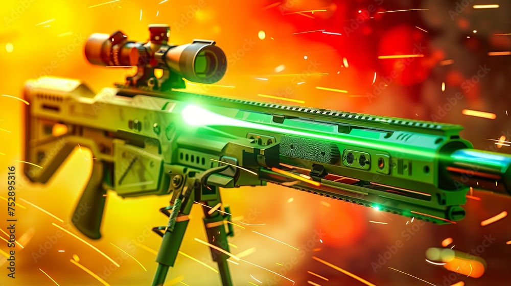 Sniper rifle with a laser sight with bright and colorful colors made ...