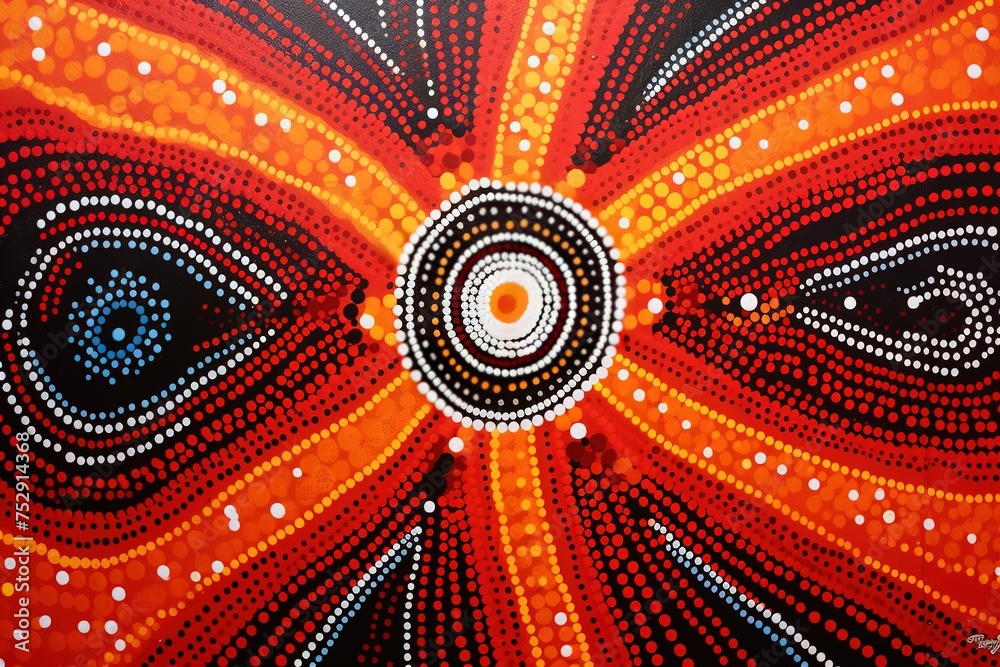An intricate Aboriginal dot painting depicting Dreamtime stories with ...