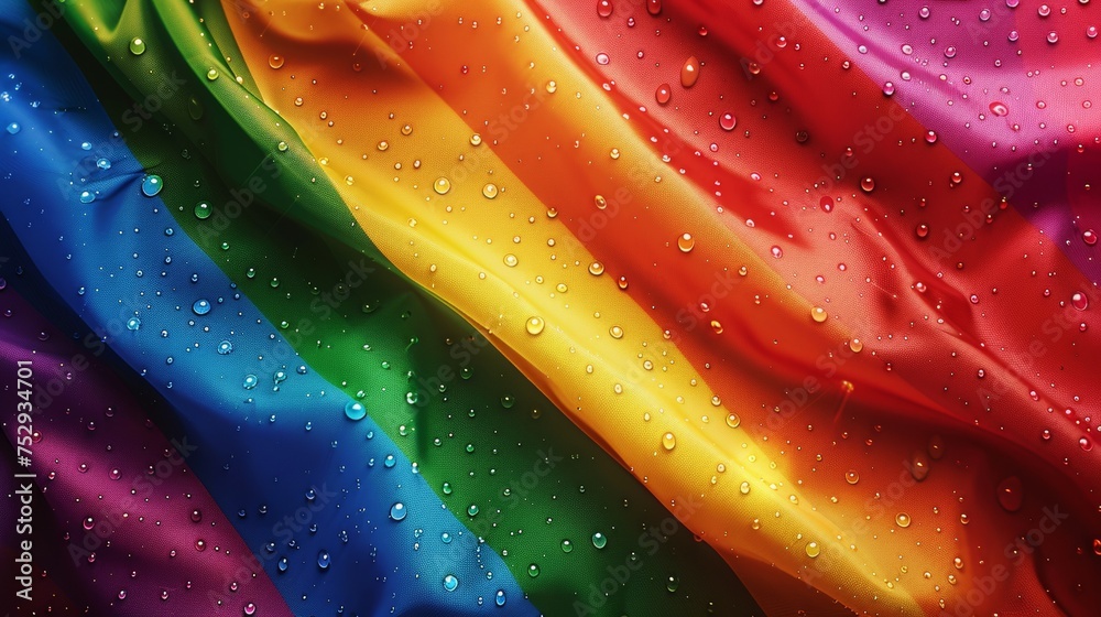 Rainbow flag with water droplets representing pride and diversity ...