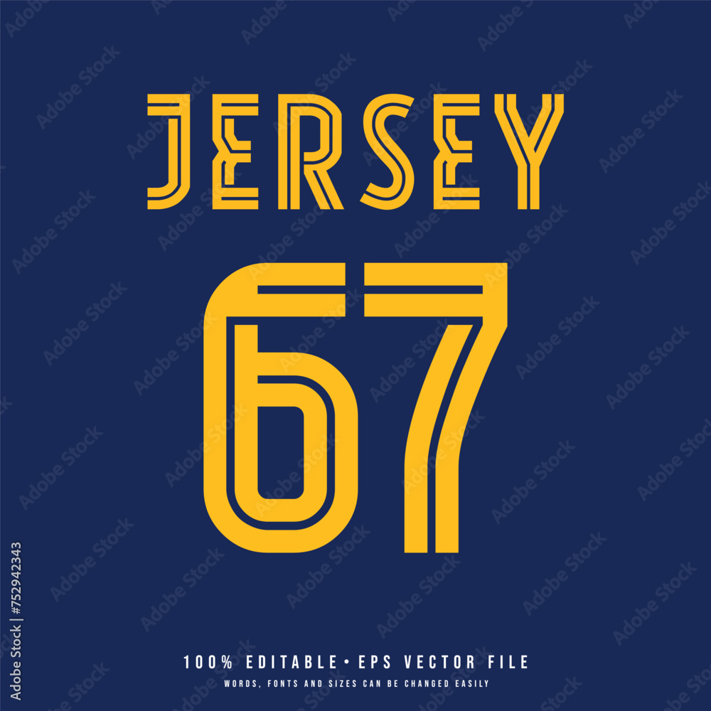 Jersey number, baseball team name, printable text effect, editable vector 67 jersey number Stock ...
