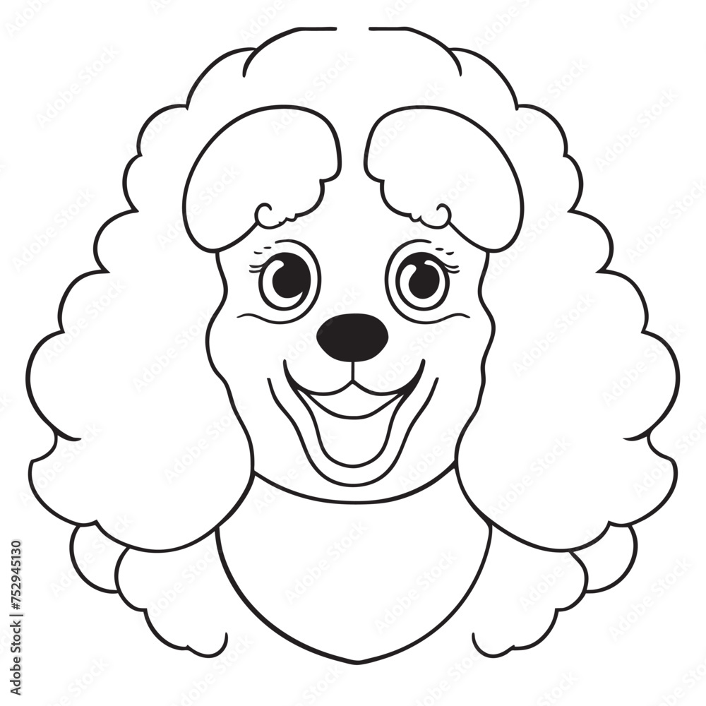 Vetor de symmetry smiling sketching poodle front view, black and white ...