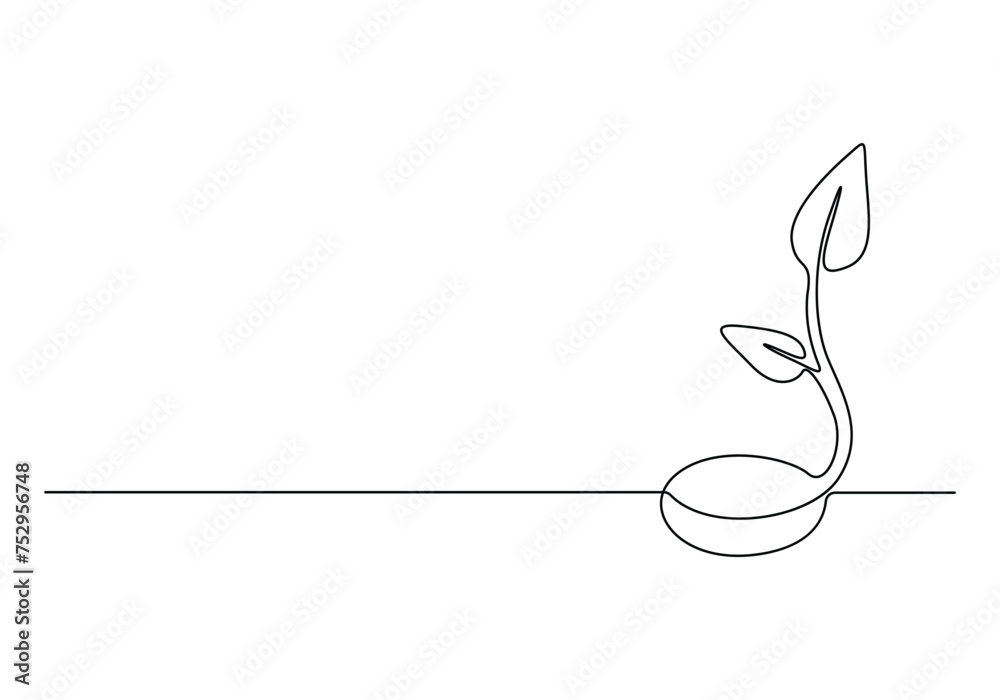 Simple one continuous line drawing of growing sprout vector ...