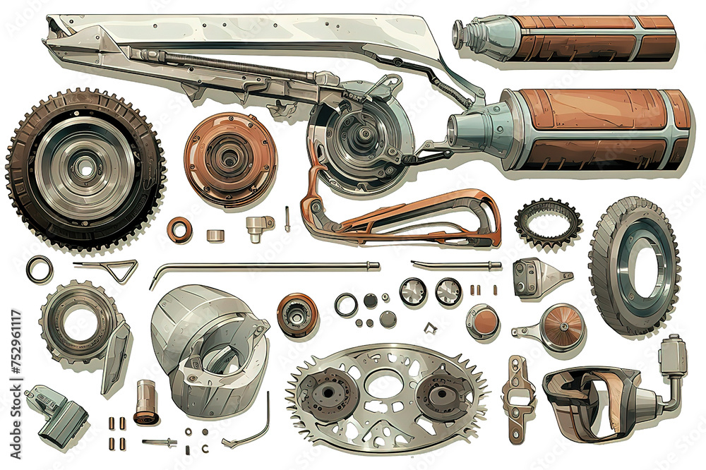 Set of industrial machine parts in doodle style. Suitable for ...