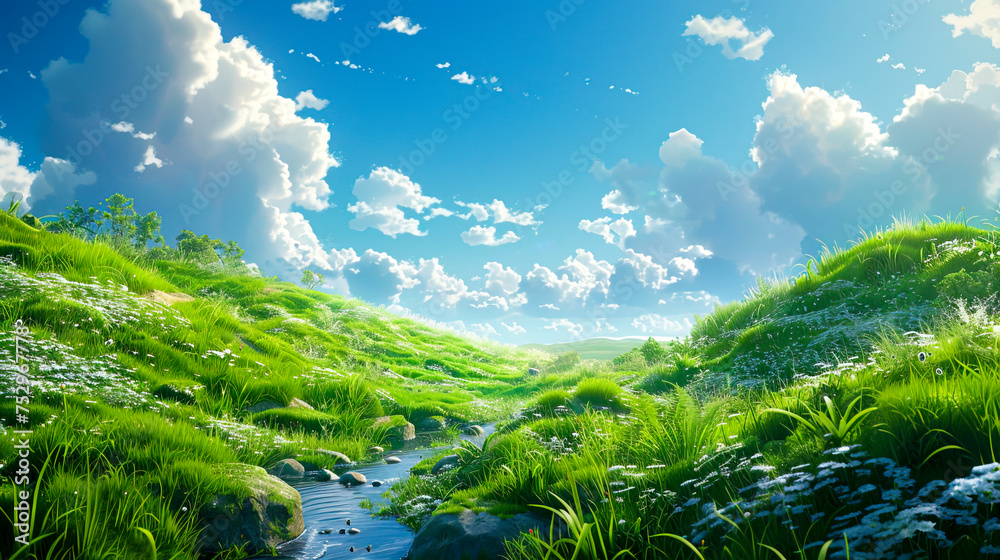Rolling Meadows: A Stunning Traditional Animation of Lush Green Hills ...