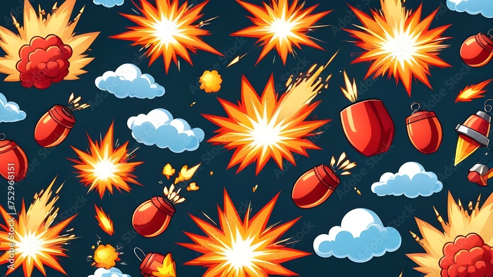 Bomb explosion. Cartoon dynamite explosions effect, fire and explosive ...