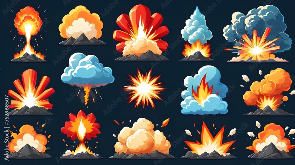 Bomb explosion. Cartoon dynamite explosions effect, fire and explosive ...