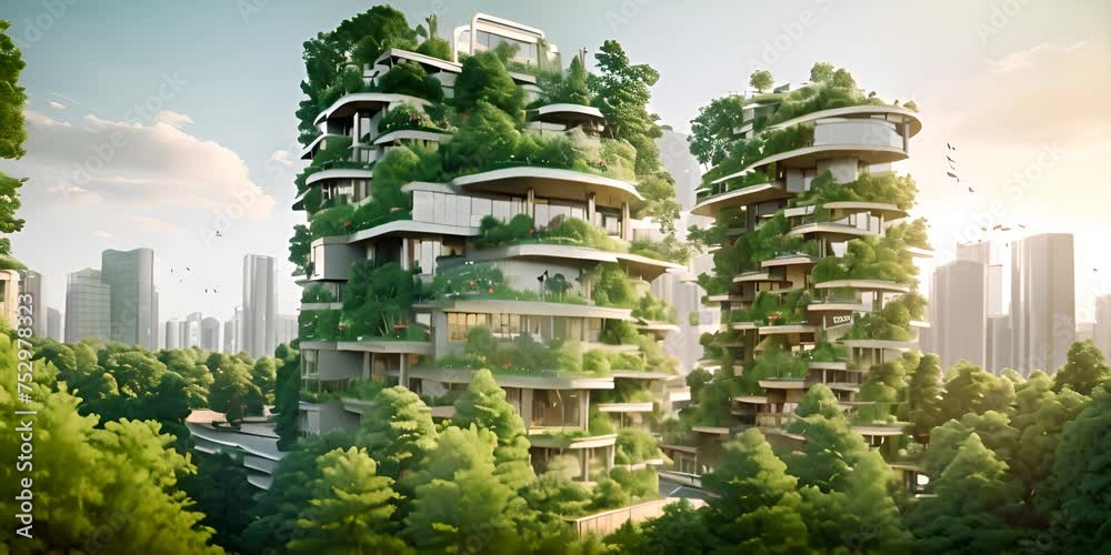 Sustainable green building in modern city. Green architecture. Eco ...