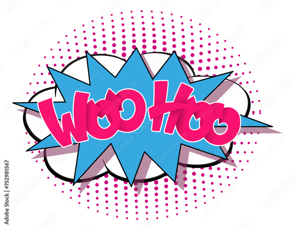 Comic lettering woo hoo. Vector bright cartoon illustration in retro ...