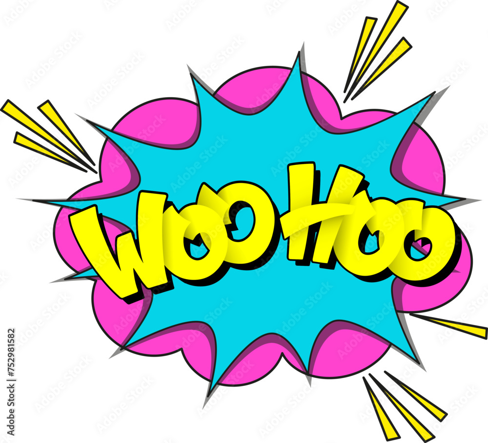 Comic lettering woo hoo. Vector bright cartoon illustration in retro pop art style. Comic text ...