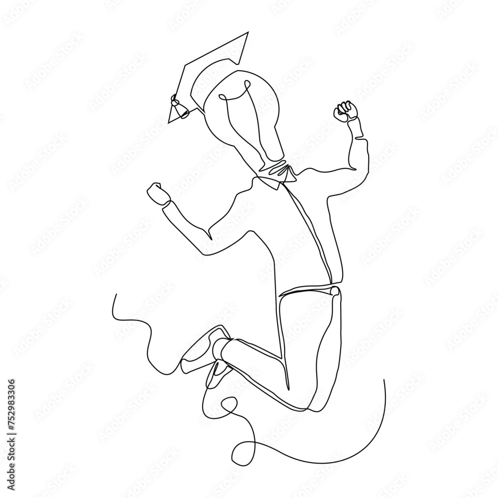 continuous single one line sketch drawing of man with bulb idea head ...