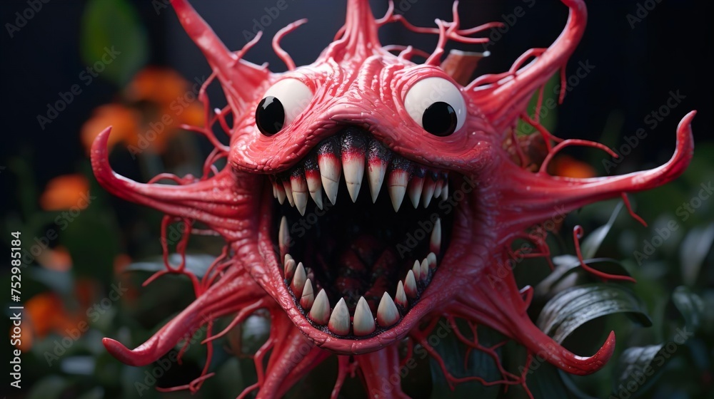 Angry flower with sharp teeth. Carnivorous predatory plant. Scary ...