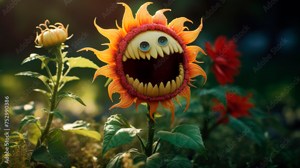 Scary flower with a creepy smile with sharp teeth. Carnivorous ...