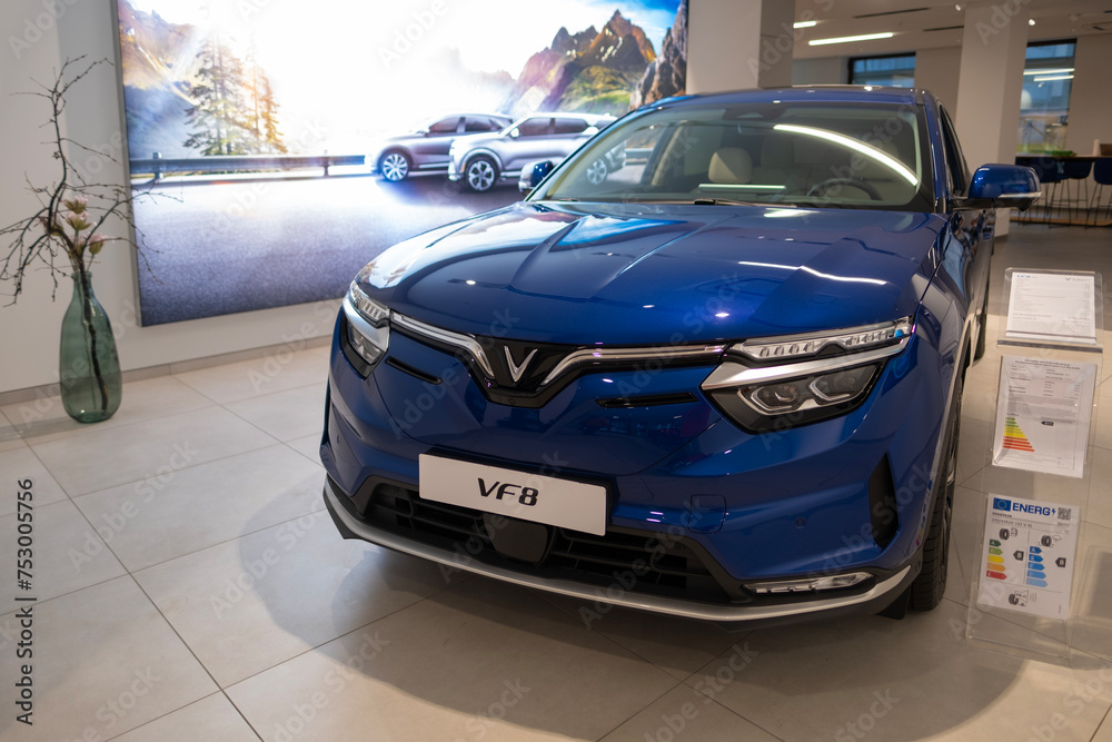 new blue Vinfast vf 8 electric crossover in Studio, advanced ...