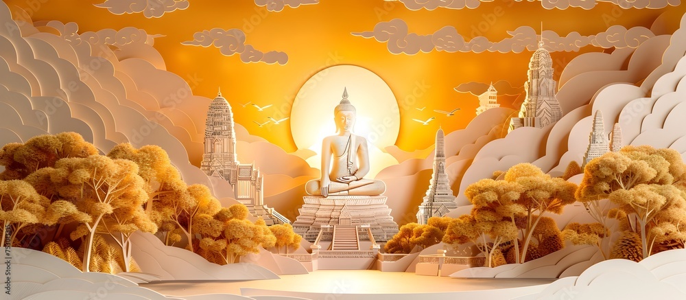 Paper Art Buddha Overlooking Yellow Mountain Lake, To provide a unique ...