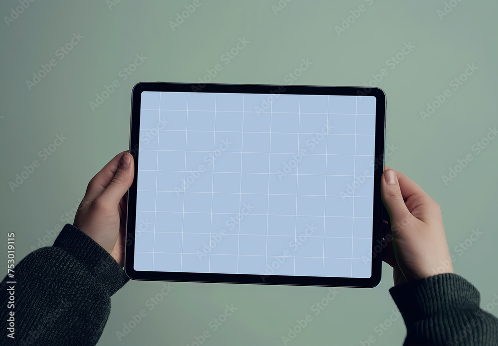 Mockup With Two Hands Holding Tablet Device With Generative ai Stock ...