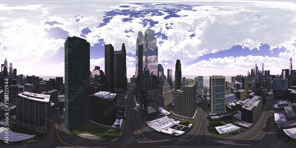Panorama of the city. Environment map. HDRI map. equidistant projection ...
