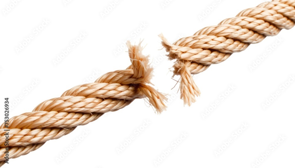 High-resolution image of a frayed rope almost at breaking point ...