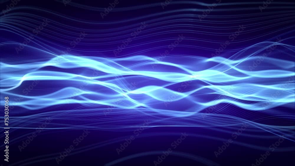 Loopable animation of blue wavy background with bright glow effect ...