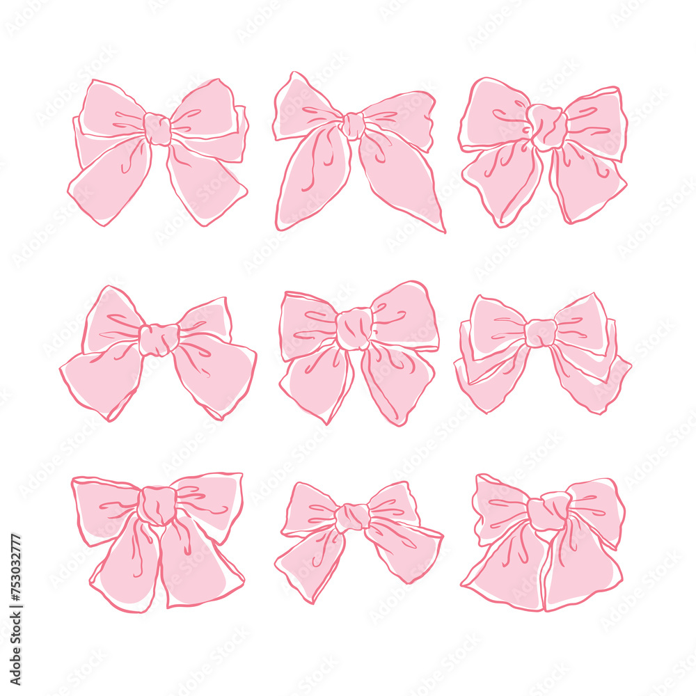 Set of pink bows clip art vector, coquette style bow vector Stock ...