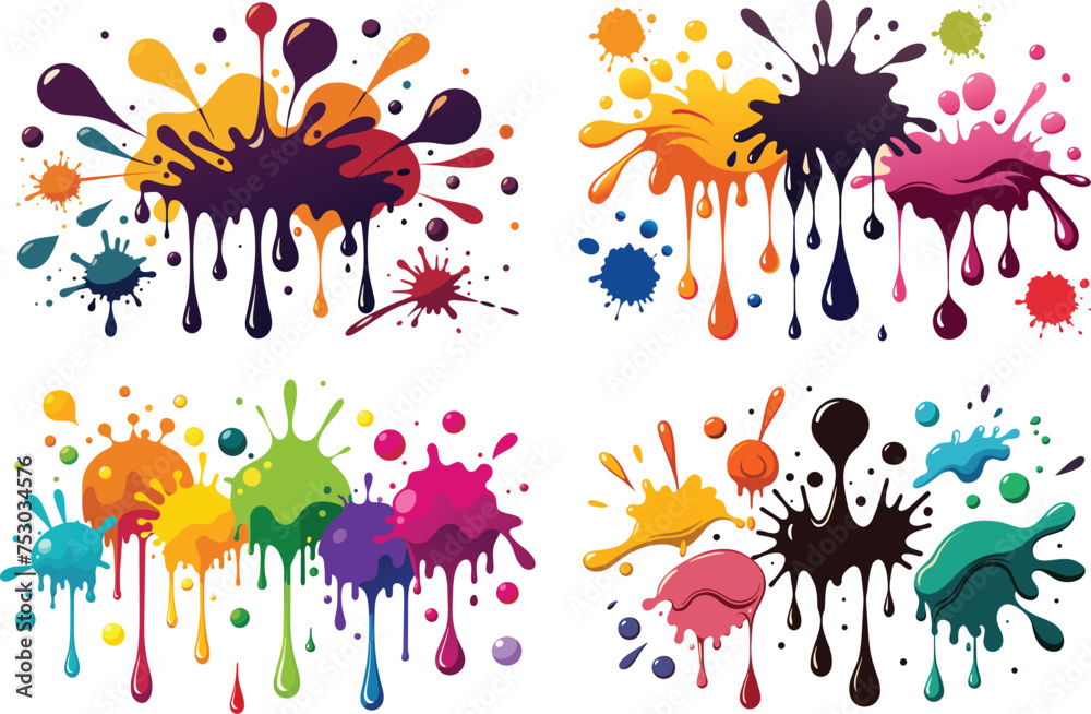 minimal color Ink drops and splashes. Blotter spots, liquid paint drip ...