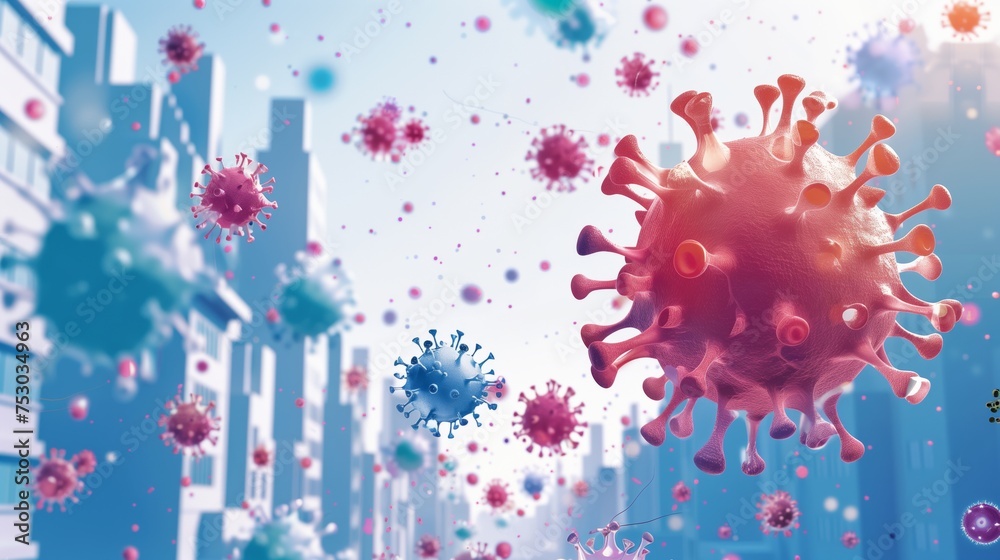 Virus Particles. A creative representation of red and blue virus ...