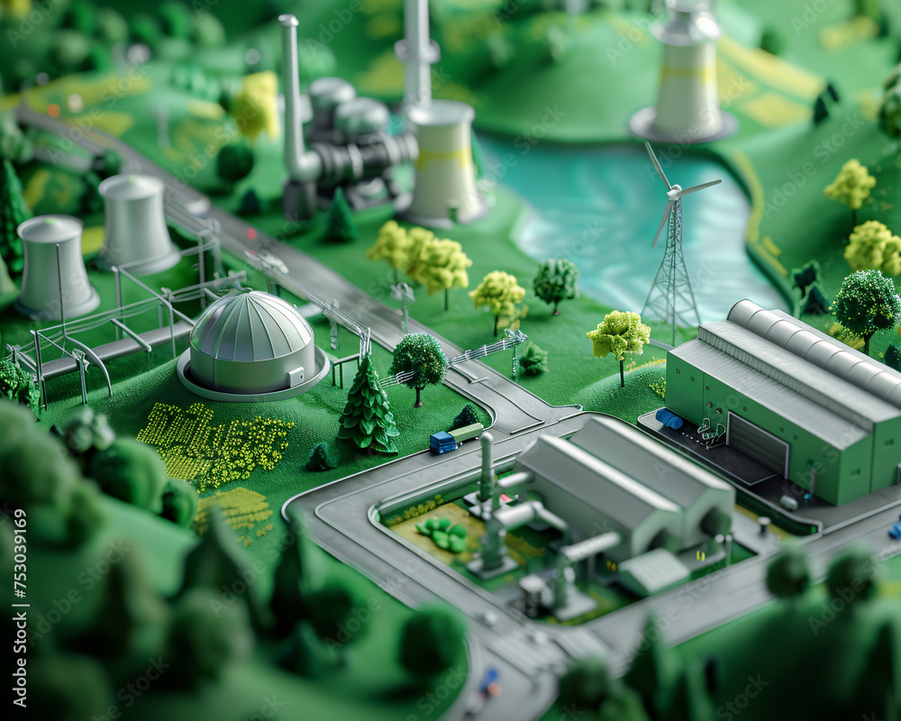 Educational scene depicting the process of producing green hydrogen ...