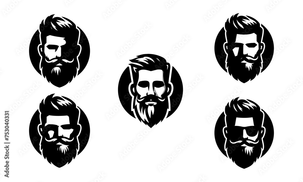 DIFFERENT BEARD STYLES MAN MASCOT LOGO ICON CONCEPT , BEARD MAN FACE ...
