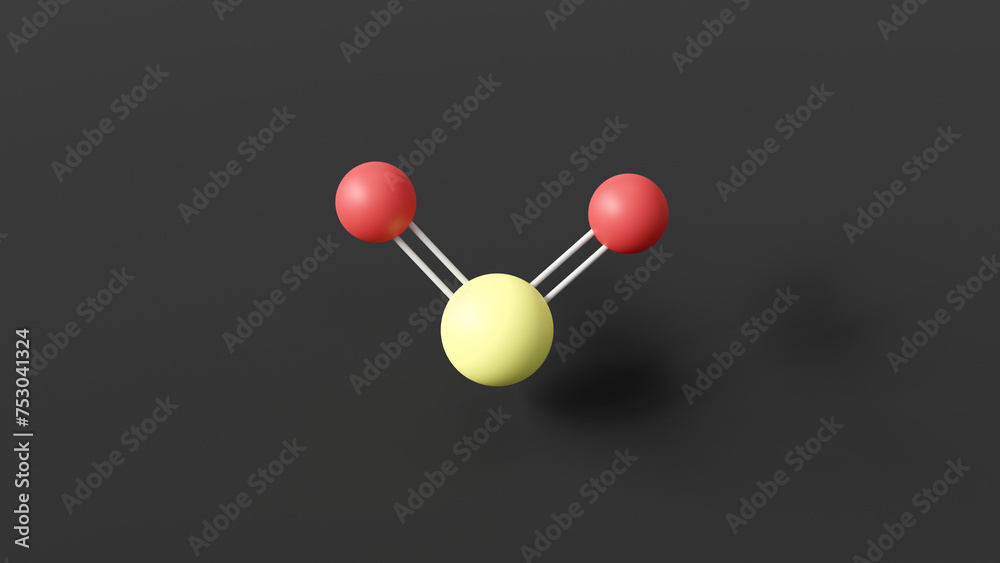 sulfur dioxide molecular structure, toxic gas, ball and stick 3d model ...