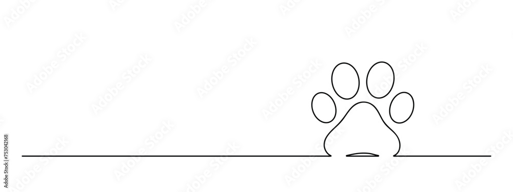 paw print one line art, pet footprint lineart, black line vector ...