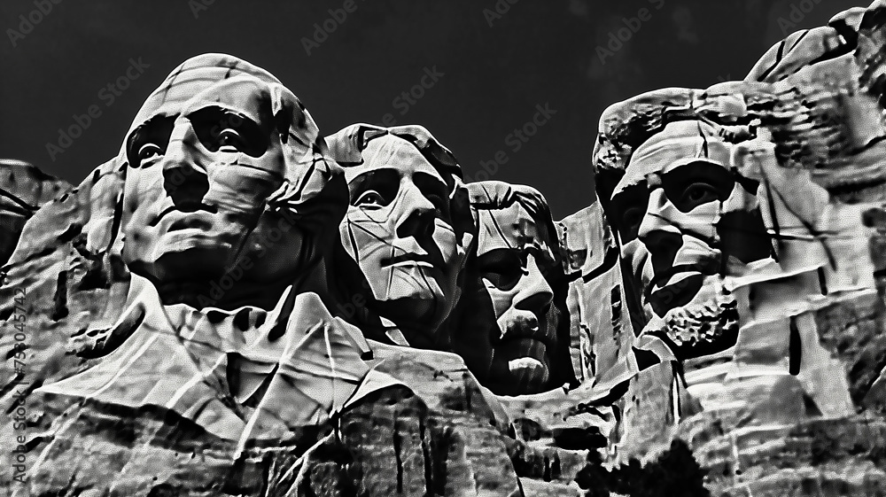 Mount Rushmore sculpted images of Washington, Jefferson, Roosevelt, and ...