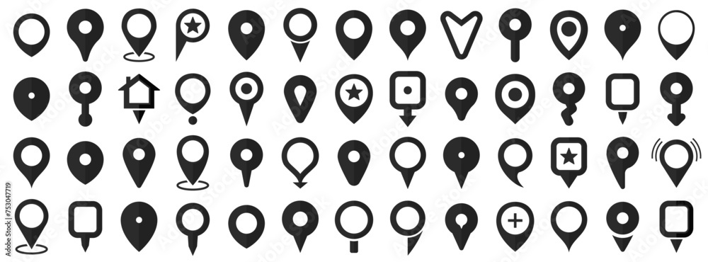 Black location pin icons. Map pointer markers. Set of black map pin ... Black location pin icons. Map pointer markers. Set of black map pin ...