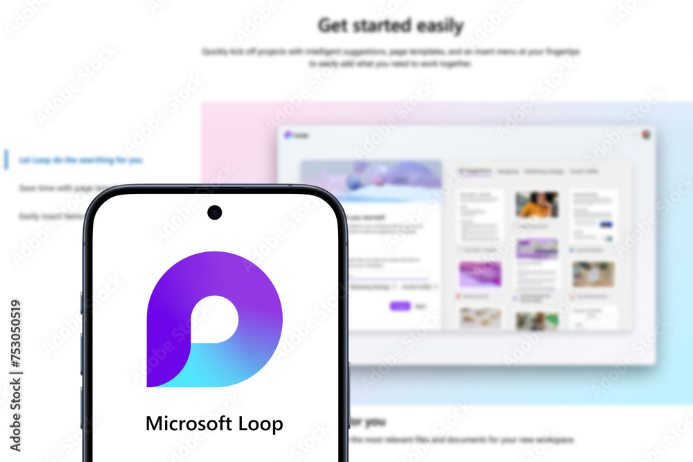 Microsoft Loop logo is displayed on a modern smartphone, website of the ...