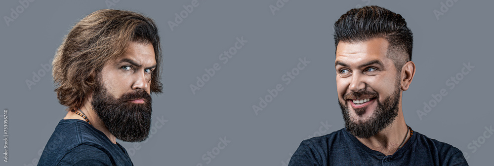 Before and after. Hair style hair stylist. Barber shop design. Set of ... Before and after. Hair style hair stylist. Barber shop design. Set of ...