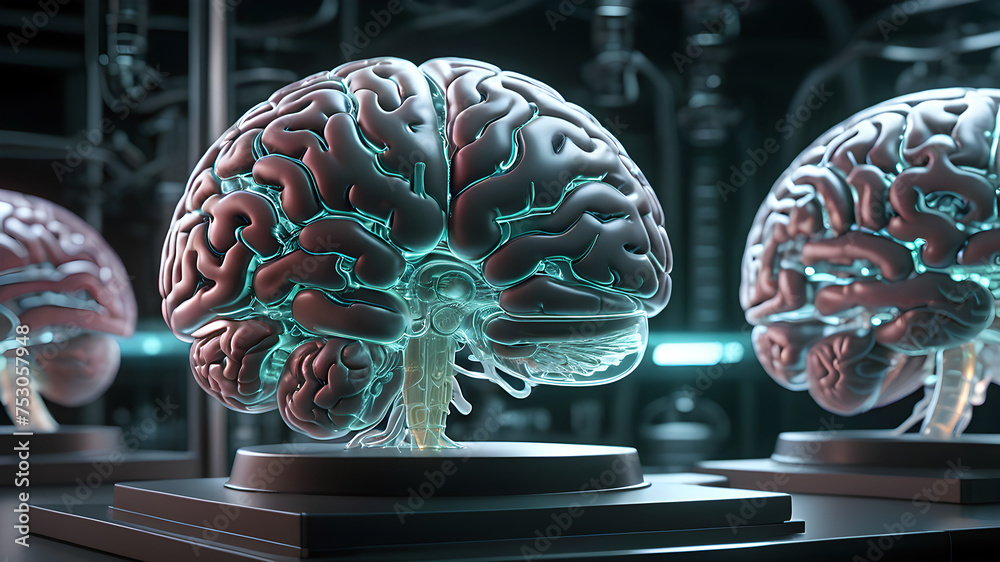 human brain in a test tube under alien observation. Aliens are ...