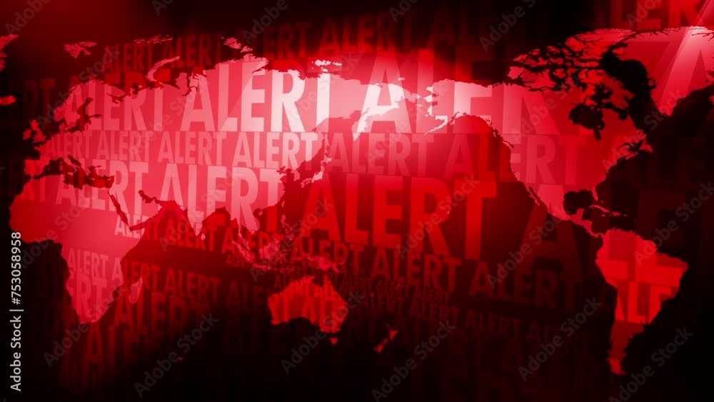Threat level depicted on world map with attention grabbing red text ...