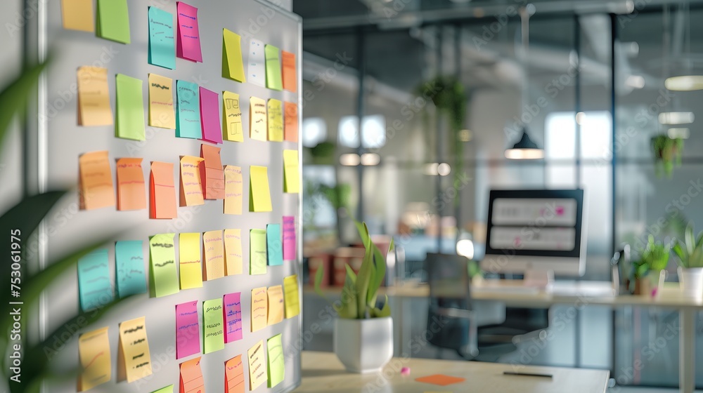 Multi-colored paper notes, stickers, sticky sheets and tape of to-do ...