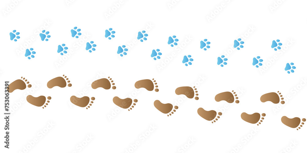 Human step footprints and pawprints paths. Step by step vector isolated ...