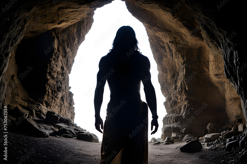 Jesus Christ rose from the dead where he was buried in cave Stock Photo ...