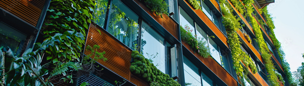 Sustainable building exterior made of recycled materials, featuring ...