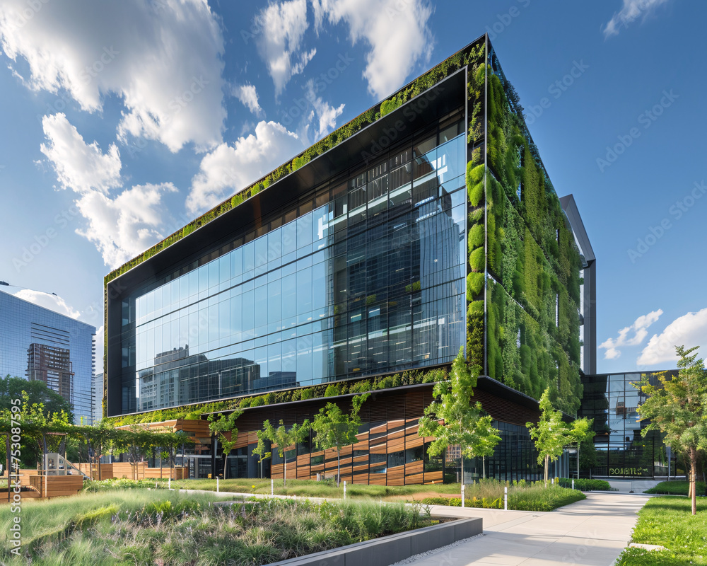 Exterior of a green-certified corporate building, showcasing ...