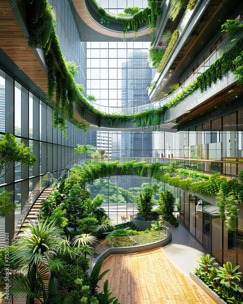 Green office concept with natural climate solutions, integrating eco ...
