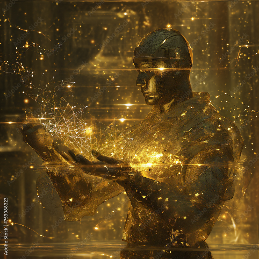 An imaginative illustration of AI as a data alchemist, transmuting raw data into golden insights ...