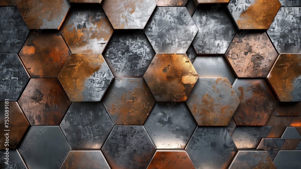 Rusted Metal Hexagonal Tiles Texture. The image showcases a textured ...
