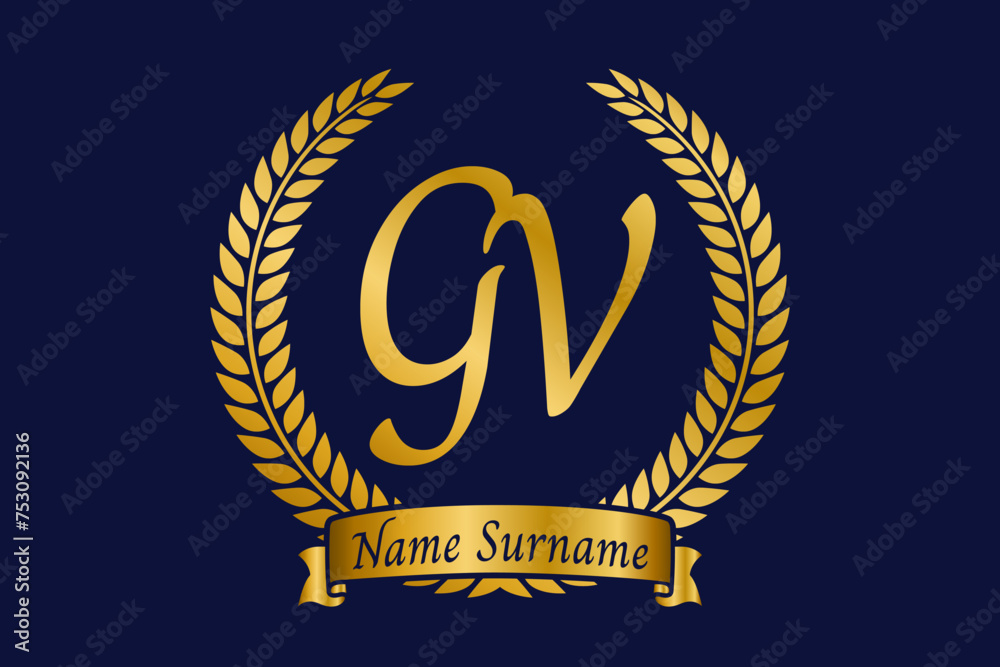 Initial letter G and V, GV monogram logo design with laurel wreath ...