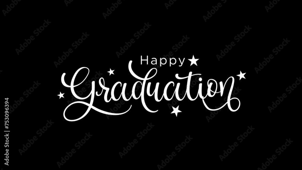 Happy Graduation. Animation in white color with stars on the Black ...