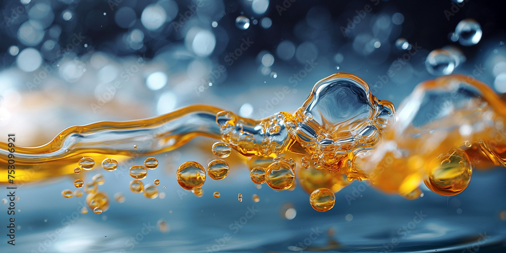Oil and water mixing in liquid water hydration macro background ...